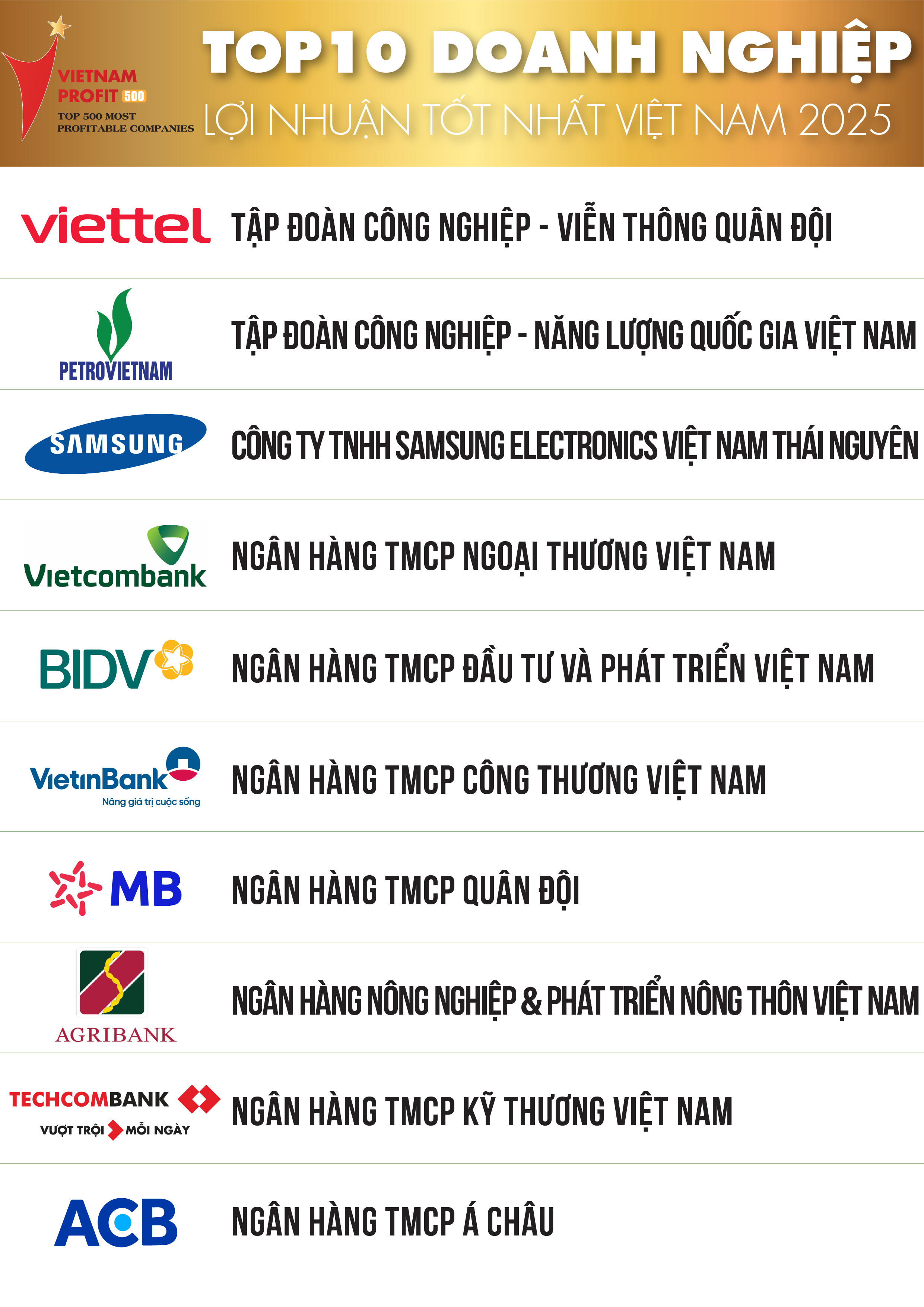 Top 500 Doanh nghiệp lợi nhuận tốt nhất Việt Nam năm 2025